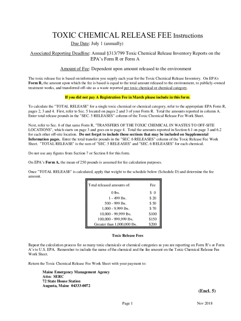 Fillable Online Instructions for Toxic Chemical Release Fee Fax Email ...