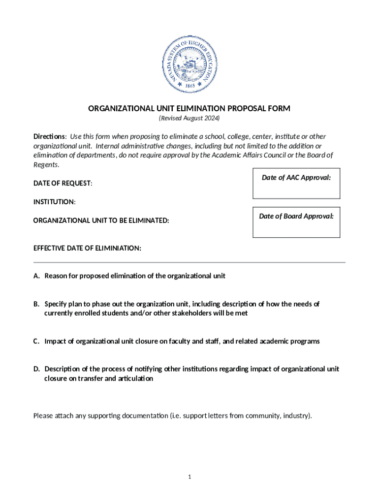 Organizational Unit Elimination Proposal Doc Template | pdfFiller