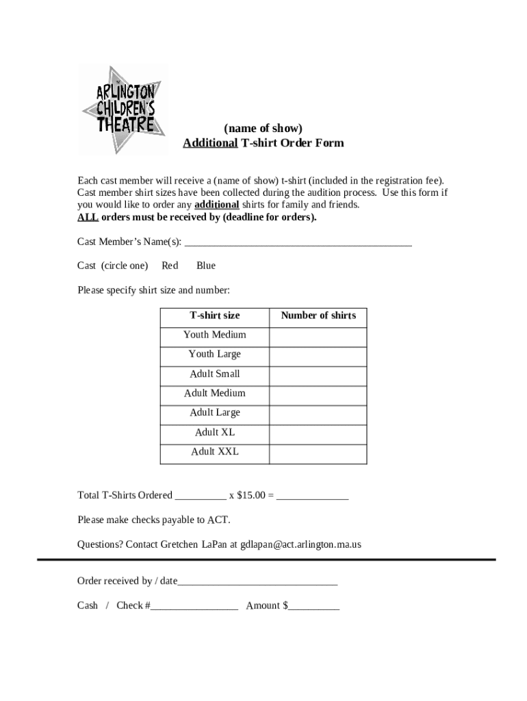 Additional T-shirt Order Doc Template | pdfFiller
