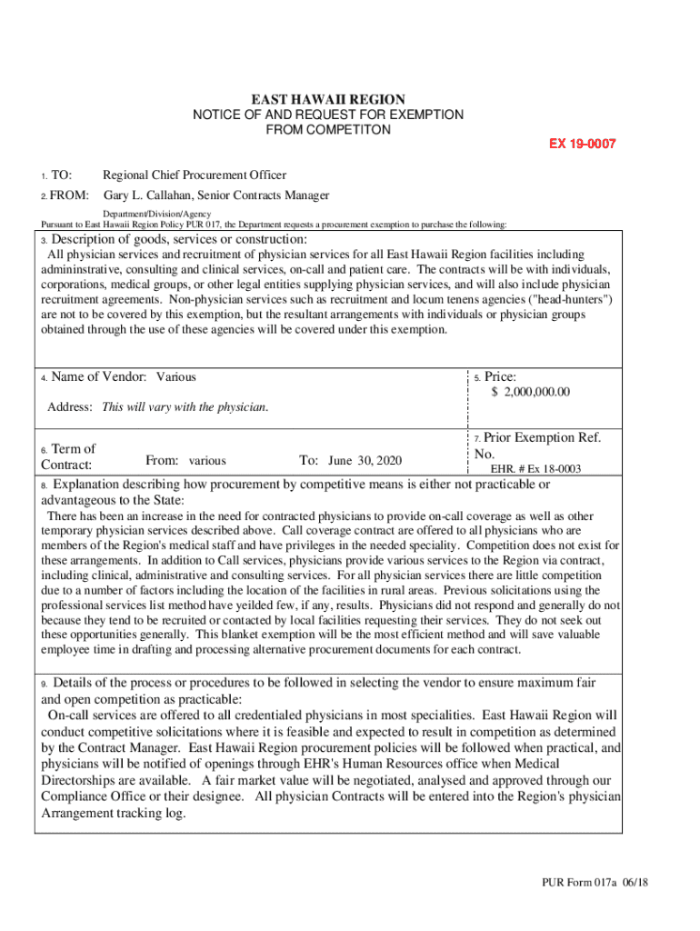 Fillable Online East Hawaii Region Notice of Exemption Ex 19-0007 Fax ...