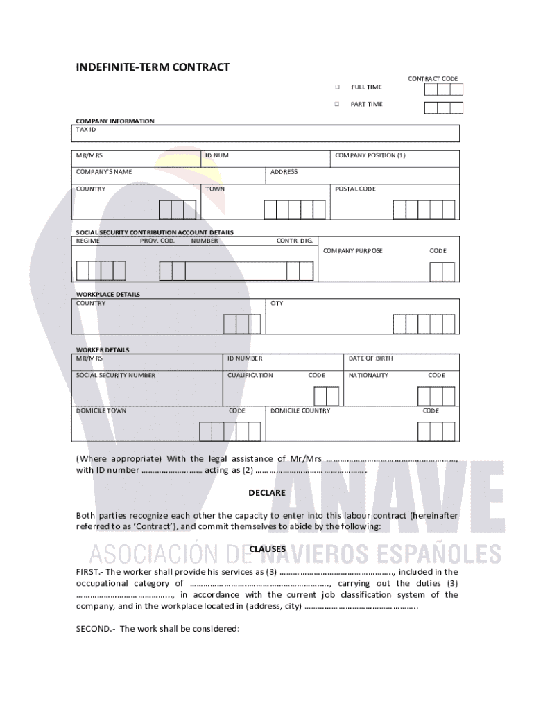 Indefinite-Term Contract Template - Blank Fillable Template | Fill Out ...
