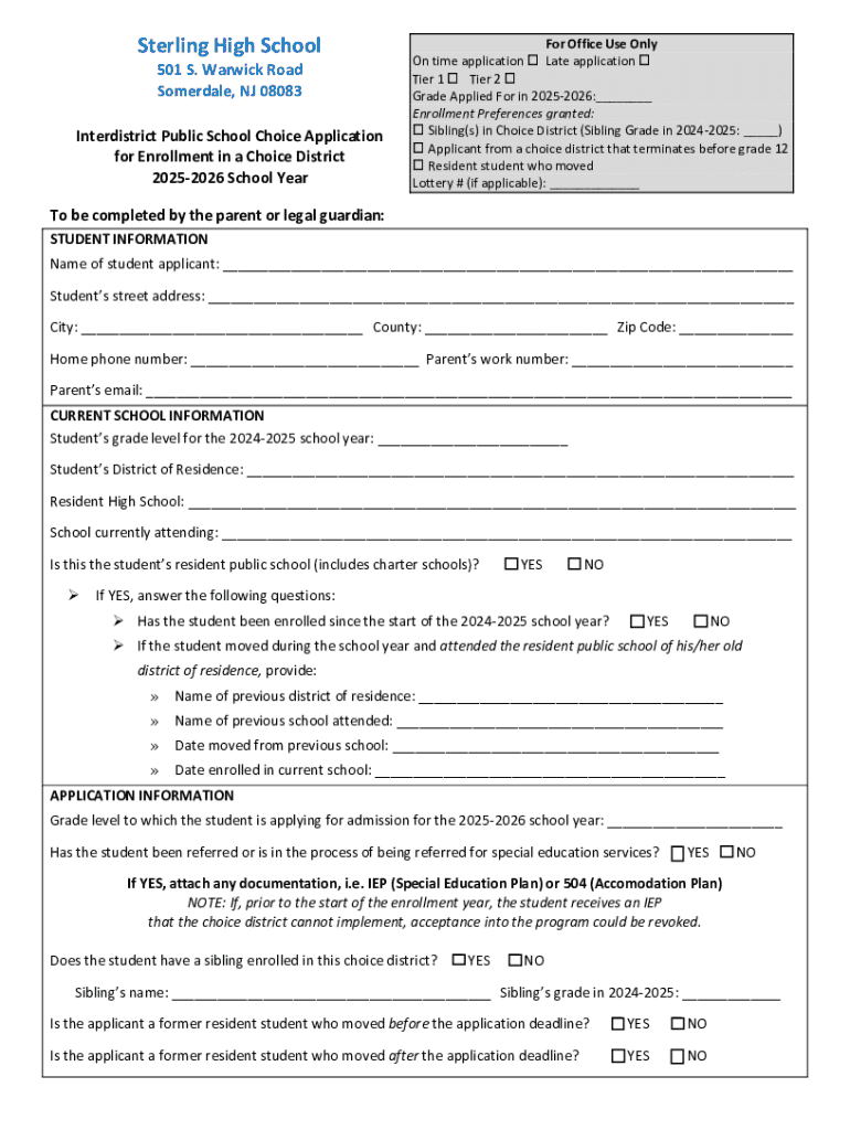 Fillable Online Interdistrict Public School Choice Application for ...