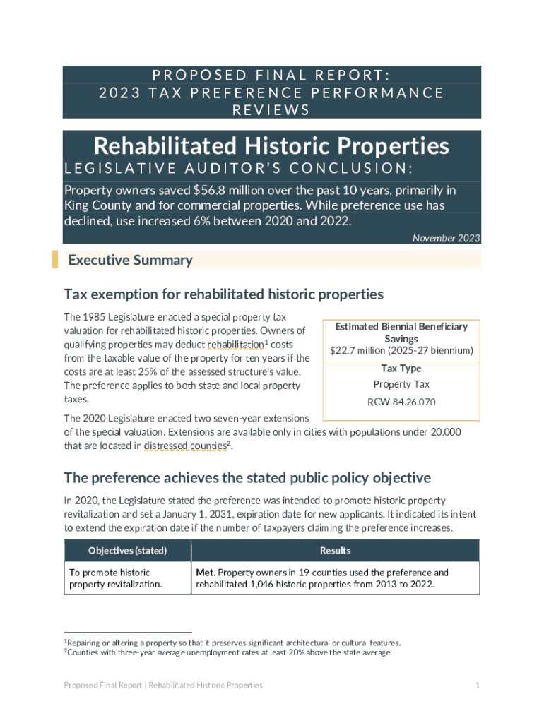 Fillable Online 2023 Tax Preference Performance Reviews: Rehabilitated ...