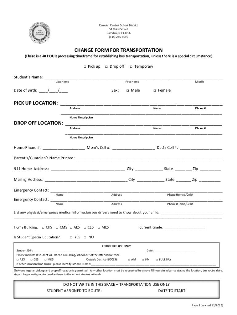 Fillable Online change form for transportation Fax Email Print - pdfFiller