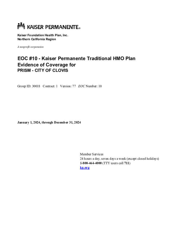 Fillable Online EOC #10 - Kaiser Permanente Traditional HMO Plan ...