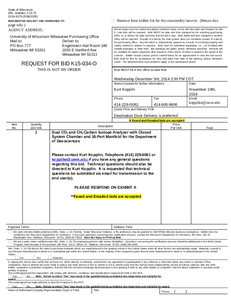 UWM RFB for Carbon Isotope Analyzer. Doc Template | pdfFiller