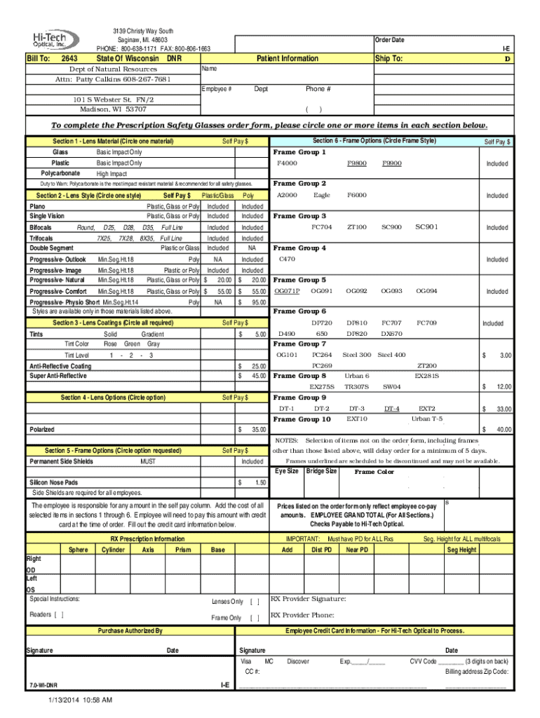 Fillable Online Safety Glasses Order Form Fax Email Print - pdfFiller