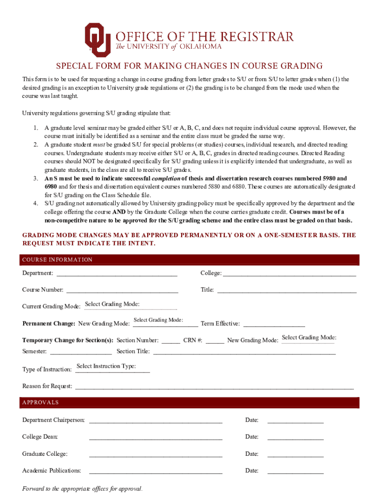 Fillable Online Special Form for Making Changes in Course Grading Fax ...
