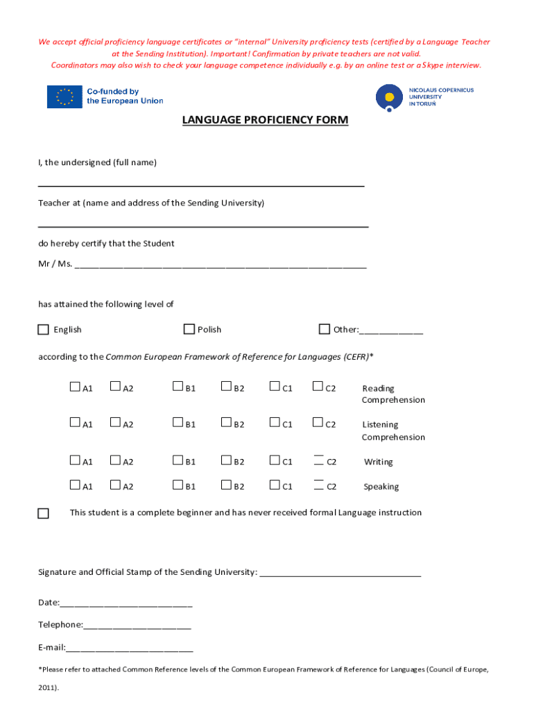 Fillable Online Language Proficiency Certification Fax Email Print ...
