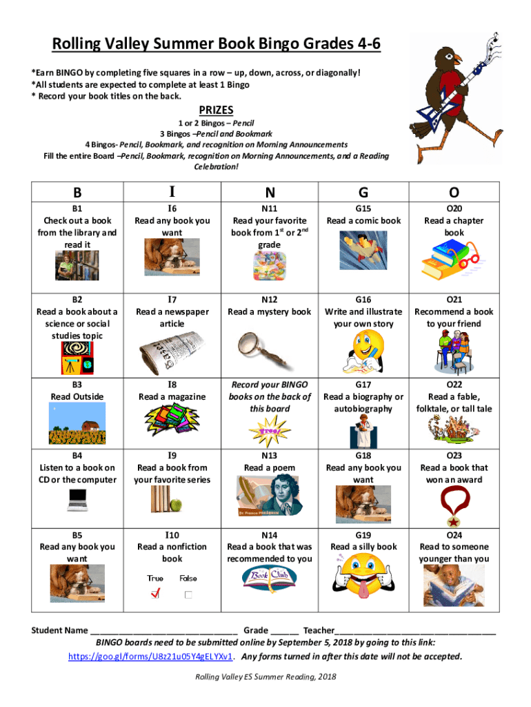Fillable Online Rolling Valley Summer Book Bingo Fax Email Print ...