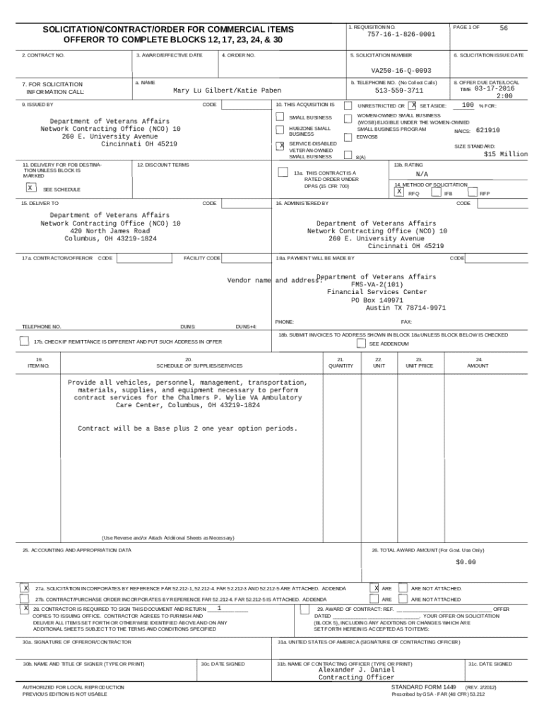 Sf 1449 Solicitation for Wheelchair Transportation Services Doc ...