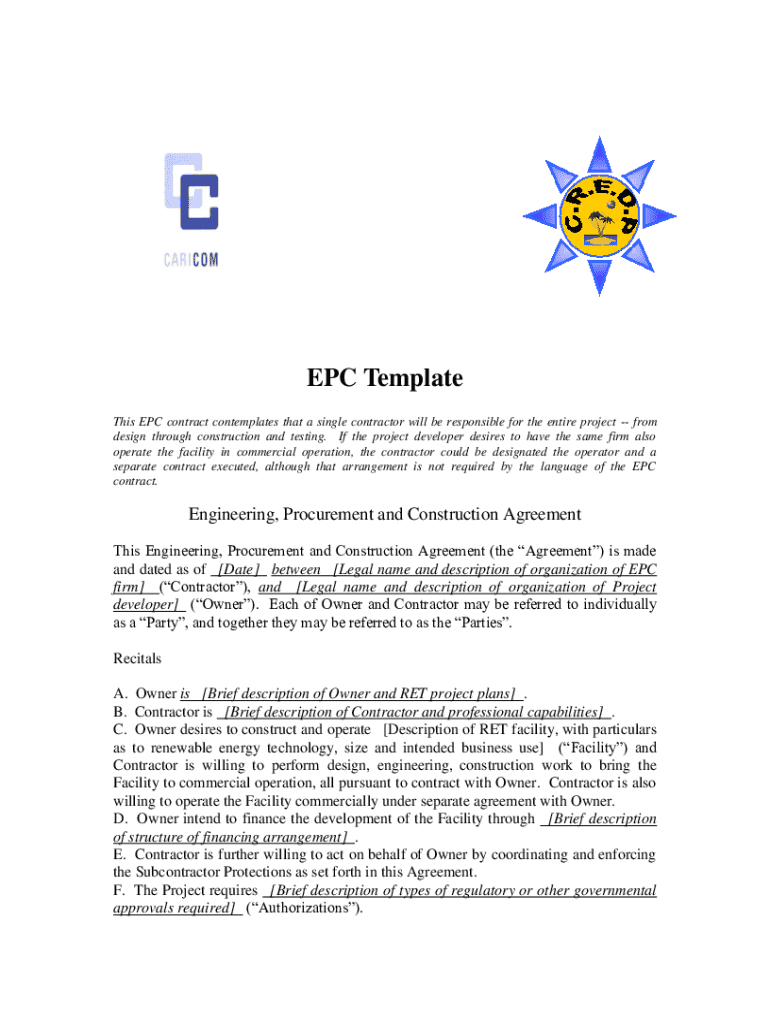 Fillable Online Efficient EPC Agreement Template - Edit & Sign Online ...