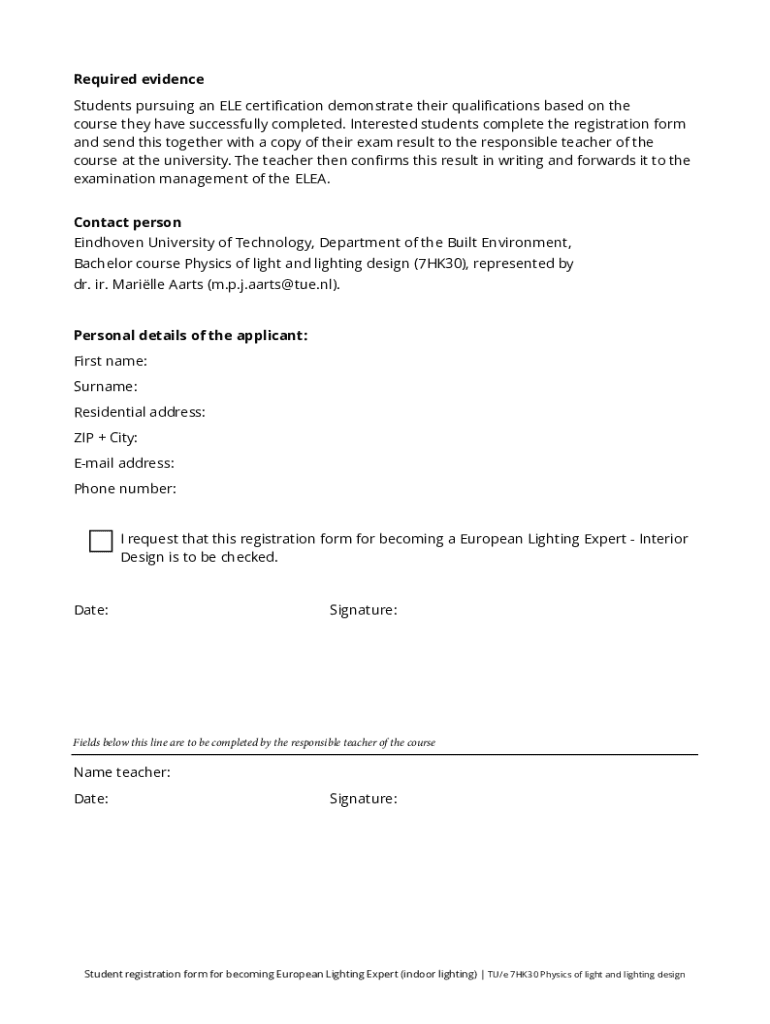 Fillable Online Student registration form for becoming European Lighting ... Fax Email Print ...