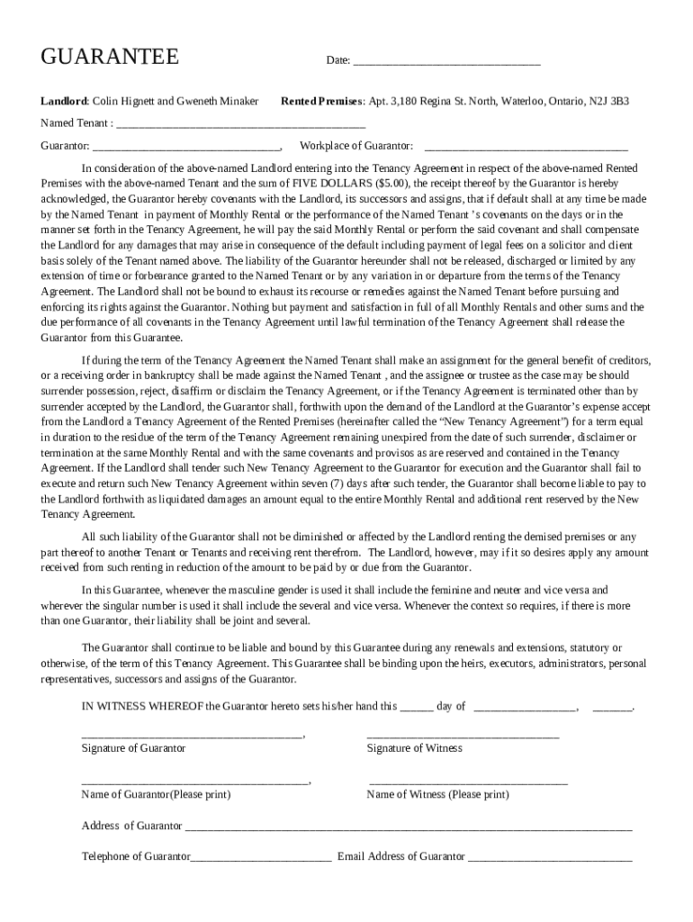 Guarantee Doc Template | pdfFiller