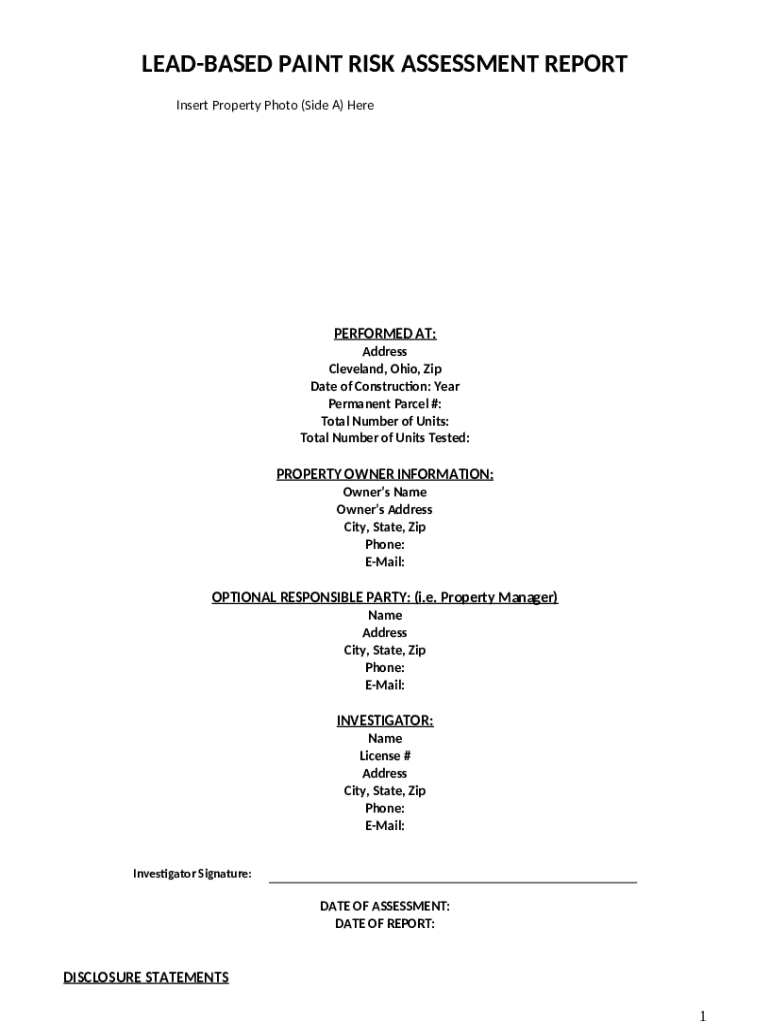 Lead Based Paint Inspection and Lead Risk Assessment Report Doc ...