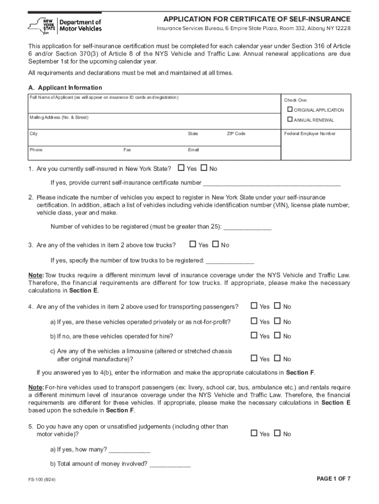 FS-100 Application For Certificate Of Self-Insurance: Fill out & sign ...