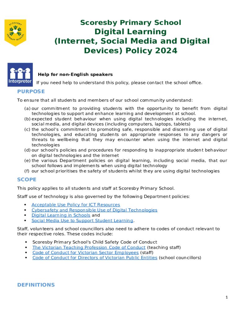 Scoresby Primary School Digital Learning Policy Doc Template | pdfFiller