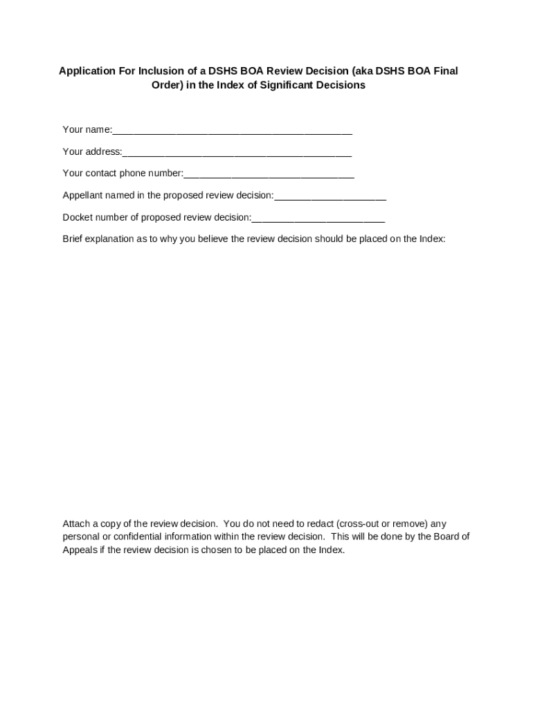 Application for Inclusion of a Dshs Boa Review Decision Doc Template ...