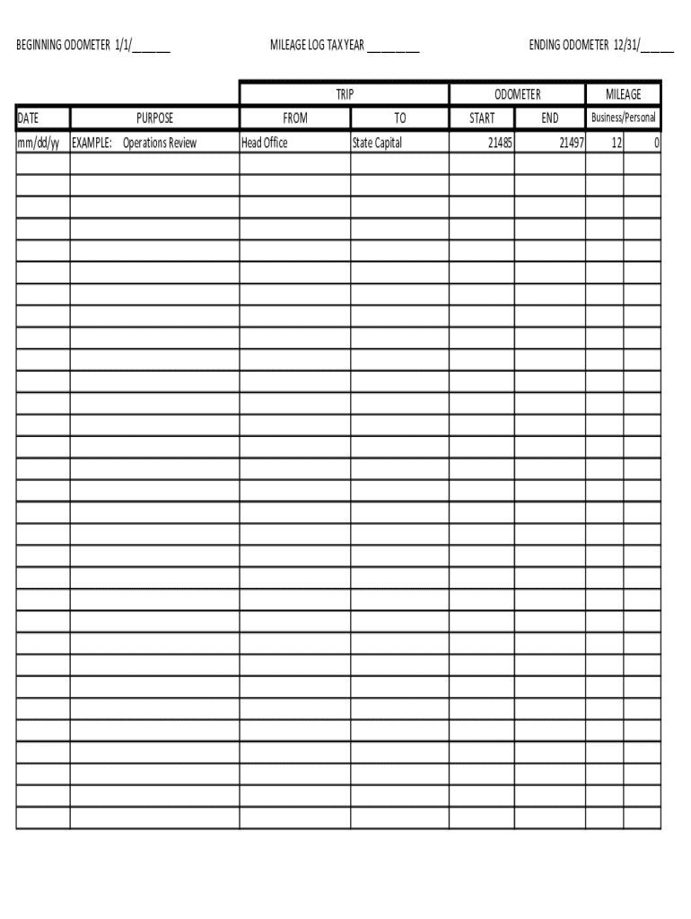 Fillable Online Mileage Log for Tax Year Fax Email Print - pdfFiller