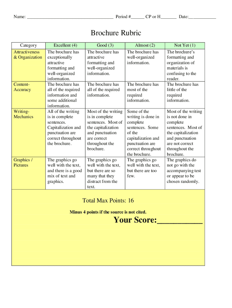 Fillable Online Brochure Evaluation Rubric Fax Email Print - pdfFiller