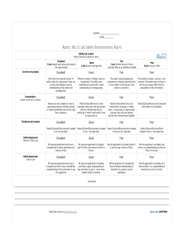 Fillable Online Science Lab Safety Poster/Cartoon/Brochure/story Rubric ...