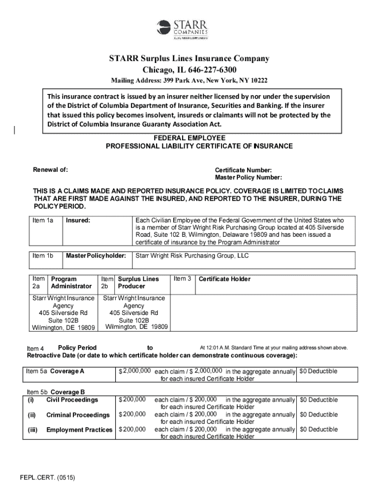 Fillable Online FEPL CERT (0515) Certificate of Insurance - rev (4) (1)b.docx Fax Email Print ...