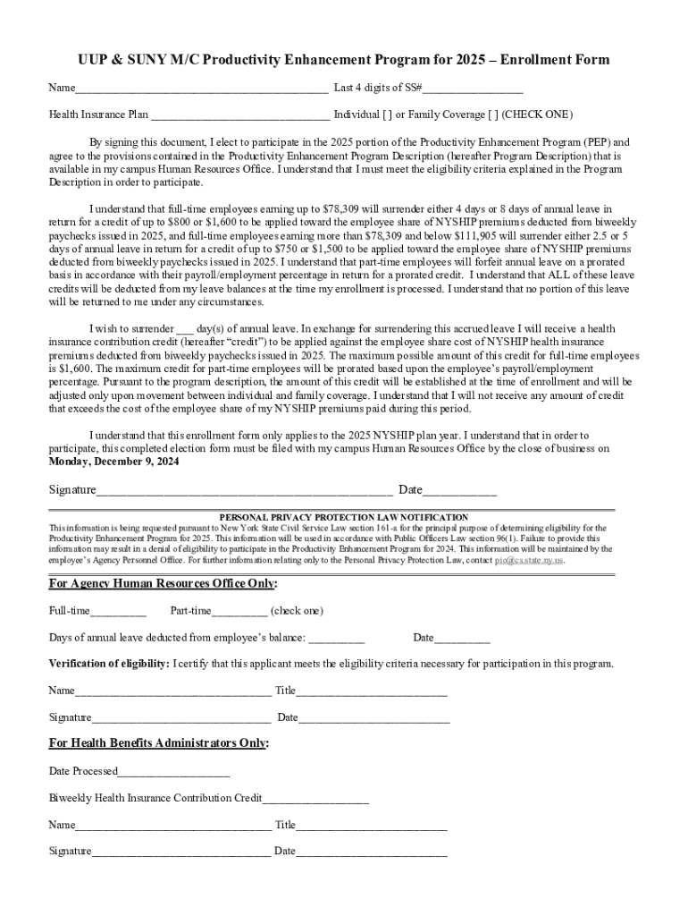 Fillable Online 2025 Productivity Enhancement Program Enrollment Form ...