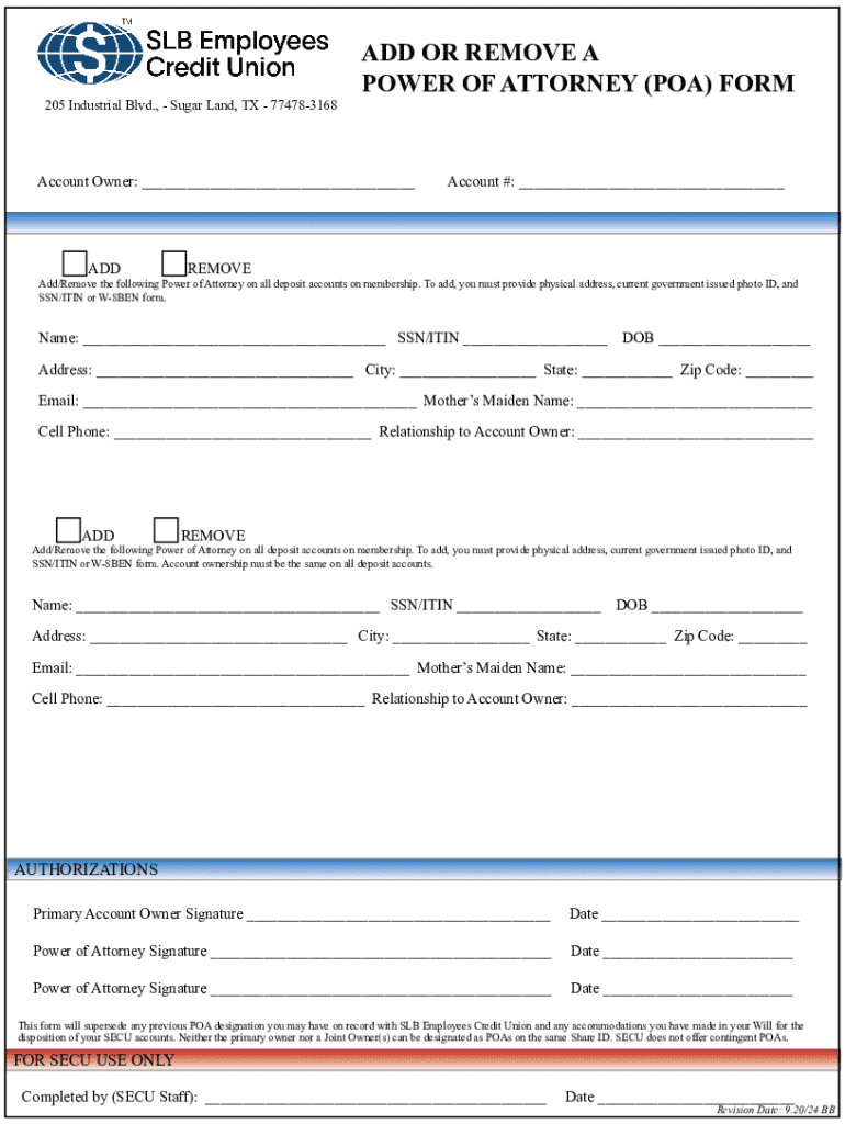 Fillable Online add or remove a power of attorney (poa) form Fax Email ...