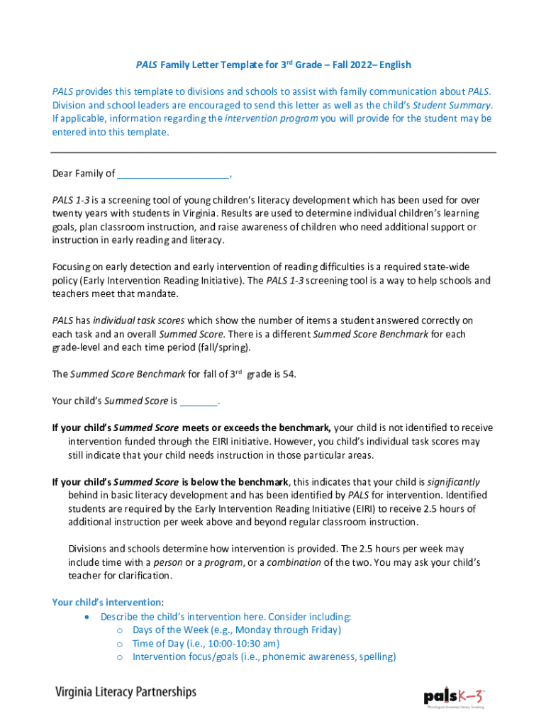 Fillable Online Pals Family Communication Letter Fax Email Print ...