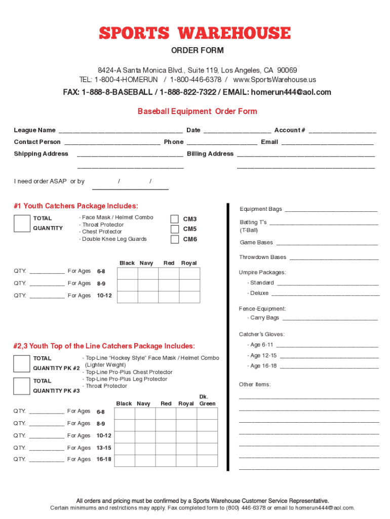 Fillable Online Order Forms - Sports Warehouse Fax Email Print - pdfFiller