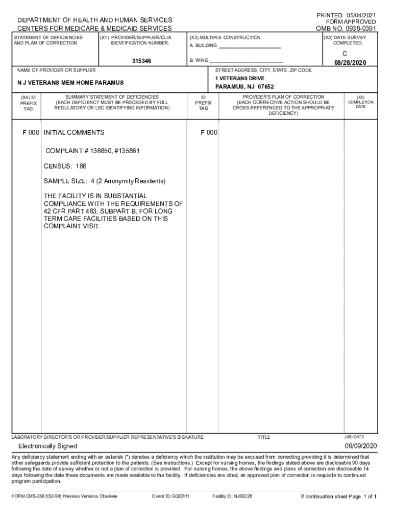 Fillable Online Statement of Deficiencies and Plan of Correction Fax Email Print - pdfFiller