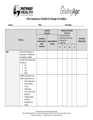 Certified Nursing Assistant (C.N.A.) Skills Checklist Doc Template ...