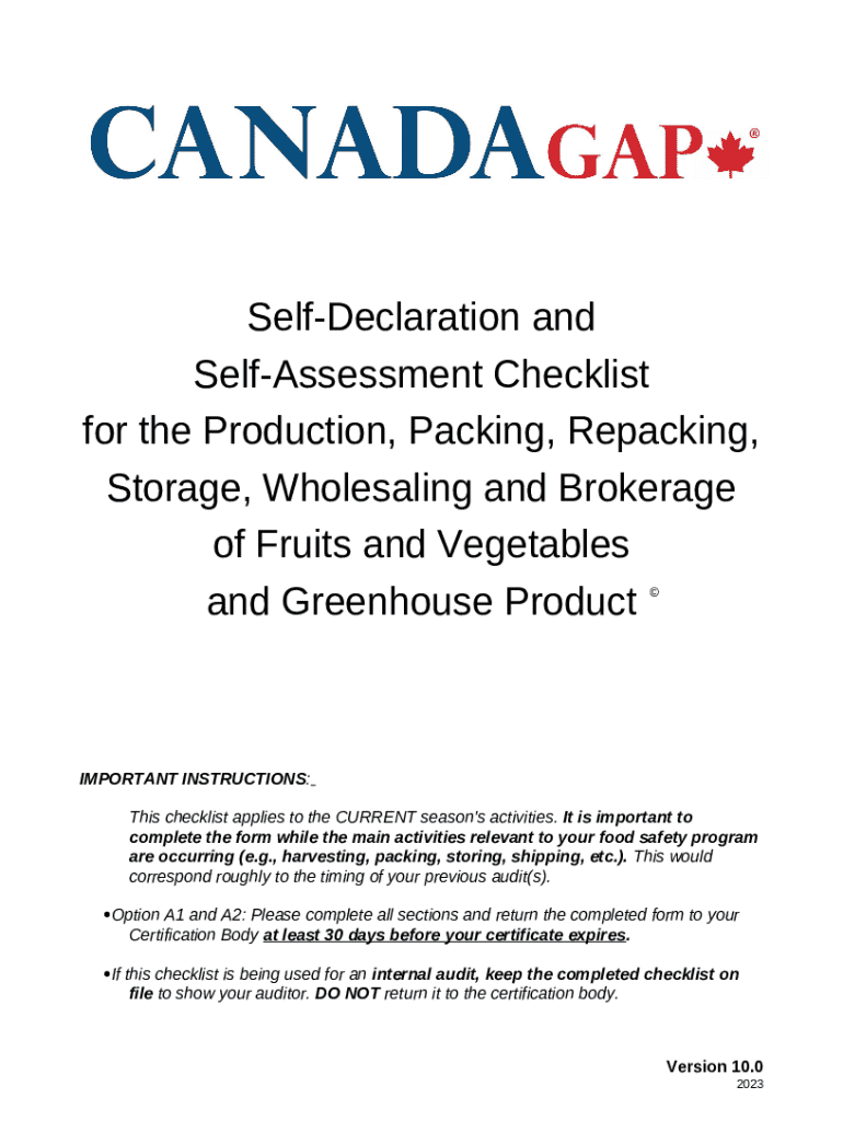 Self-assessment Checklist for Producers of Fruit, ... Doc Template | pdfFiller