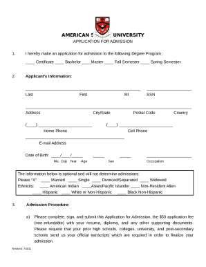 American Sports University Admission Application Doc Template | pdfFiller