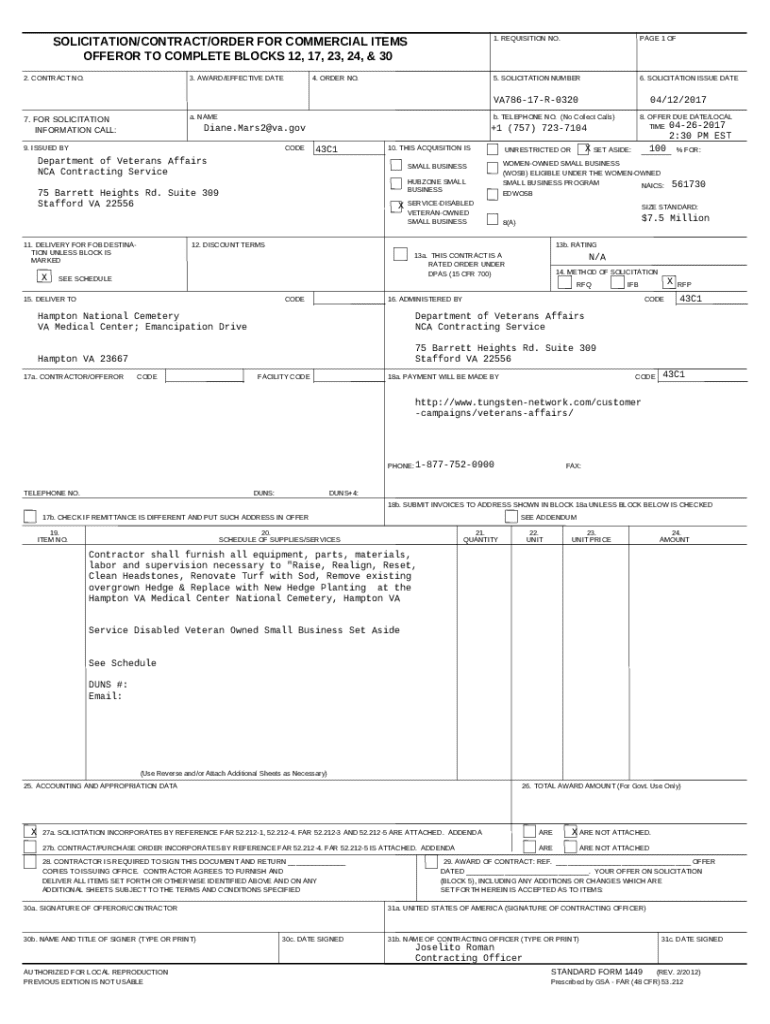 The ScheduleSF 1449 cover sheet Doc Template | pdfFiller