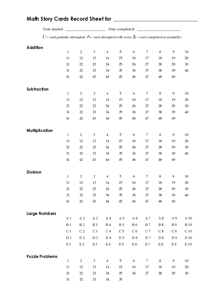 Fillable Online LE Math Stories Record Sheet Fax Email Print - pdfFiller