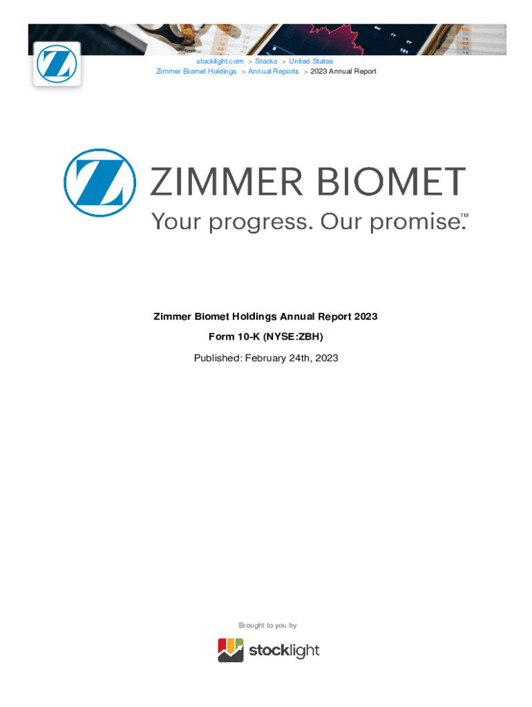 Fillable Online Zimmer Biomet Holdings Annual Report 2023 Form 10-K ...