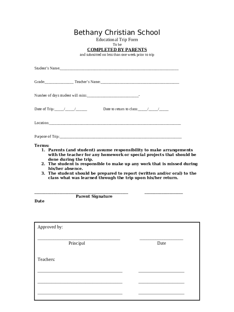 BCS Educational Trip Doc Template | pdfFiller