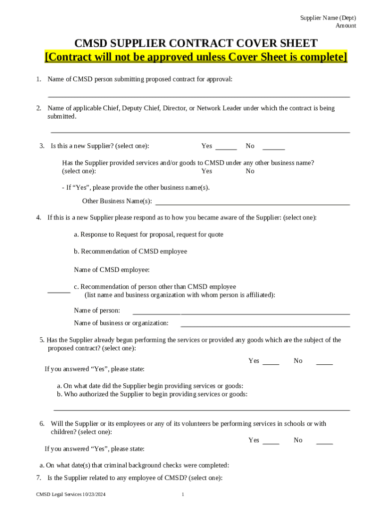 CMSD Supplier Contract Template Doc Template Doc Template | pdfFiller