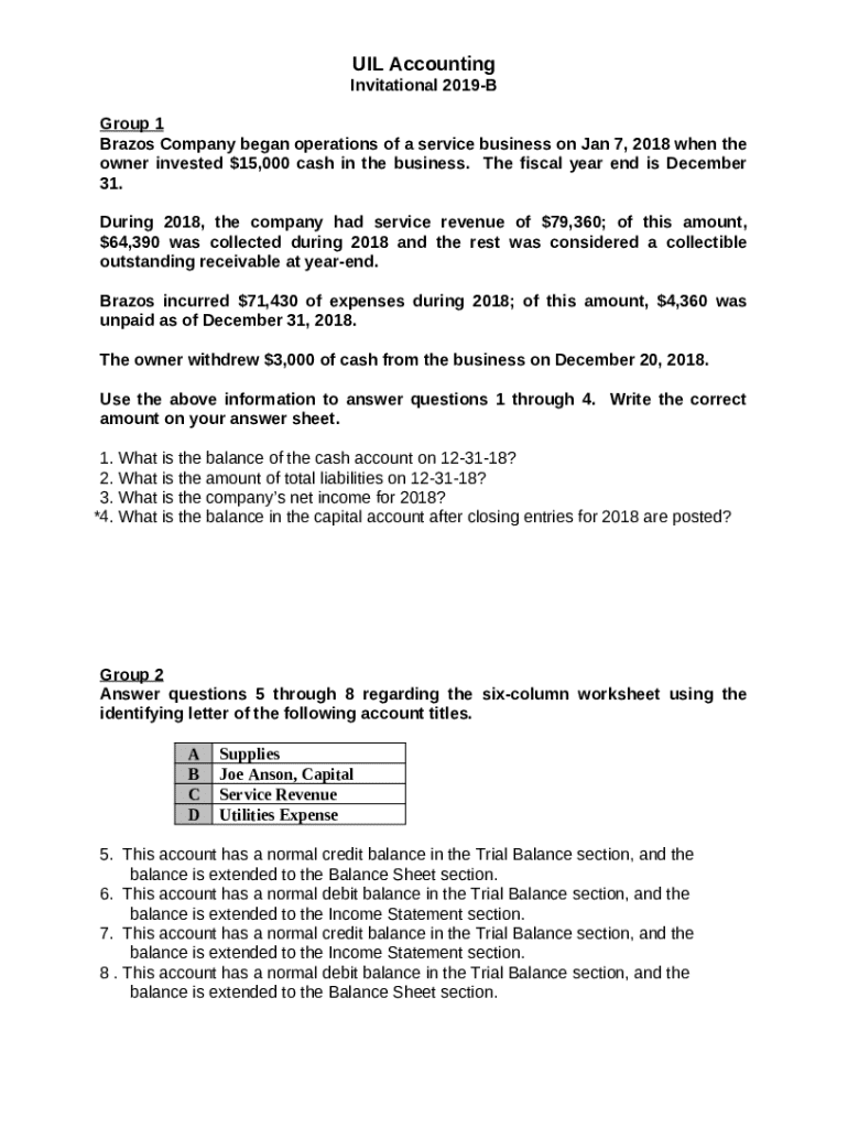 UIL Accounting Worksheet #1 Doc Template | pdfFiller