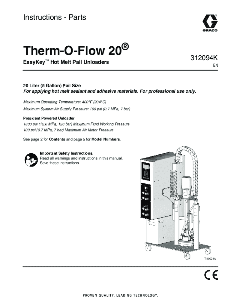 Fillable Online 312094J - Therm-O-Flow 20 EazyKey Hot Melt Pail ...