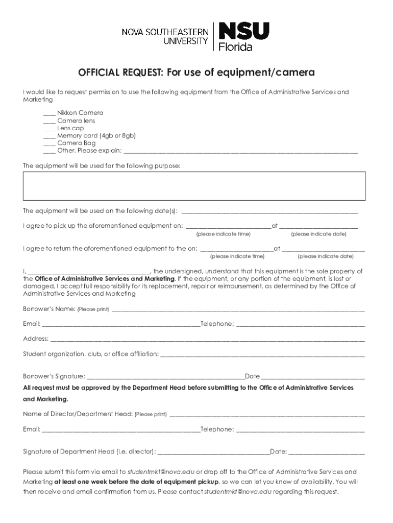Fillable Online Equipment/Camera Request. Equipment/Camera Request Fax ...