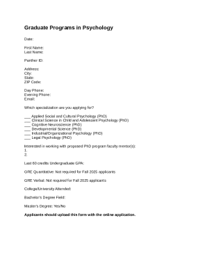 Graduate Programs in Psychology Application Doc Template | pdfFiller