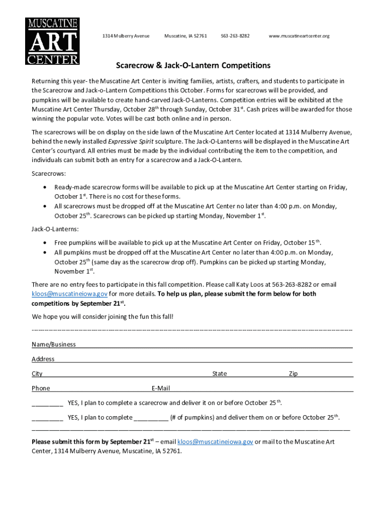 Fillable Online Scarecrow and Jack-o-Lantern Competition General Form ...