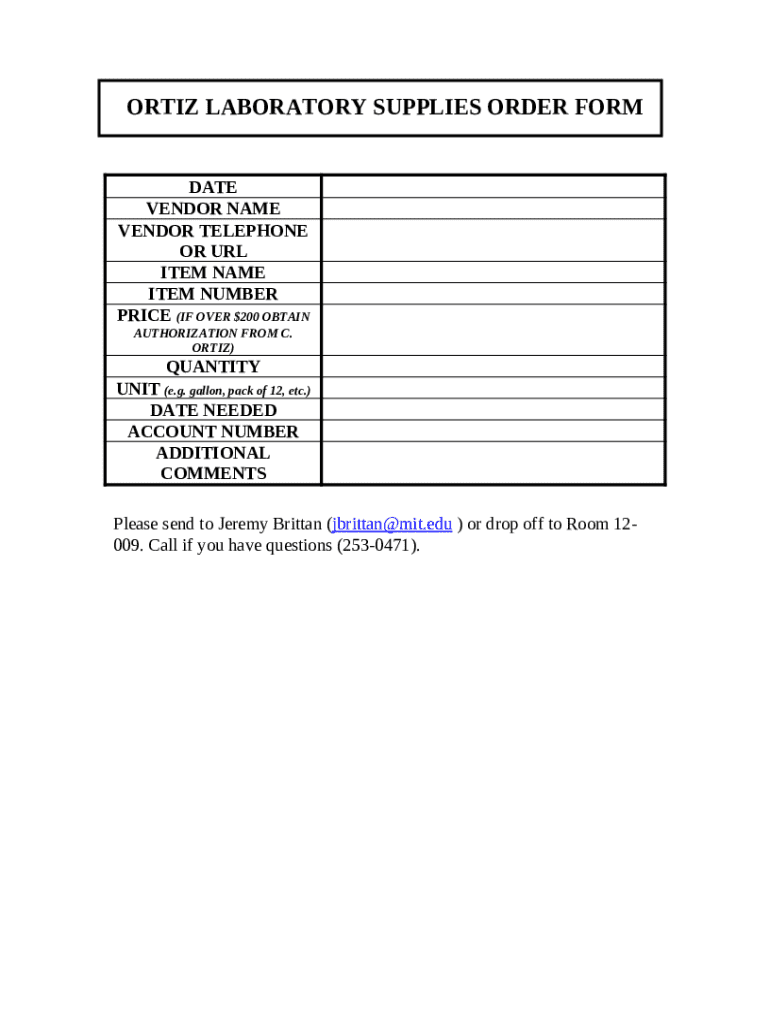 ORTIZ LABORATORY SUPPLIES ORDER - web mit Doc Template | pdfFiller