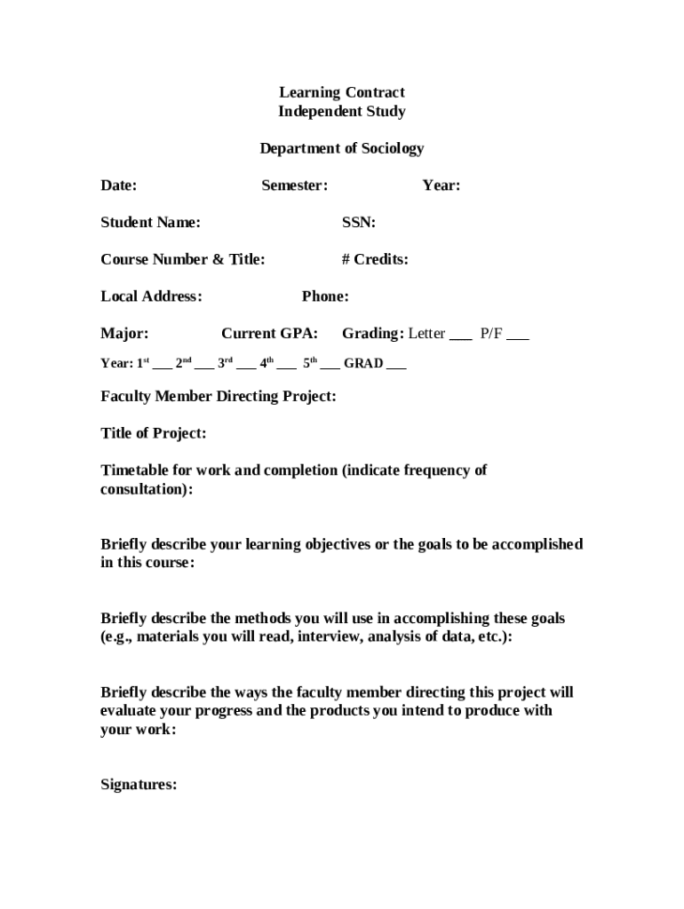 Learning Contract - soc as uky Doc Template | pdfFiller