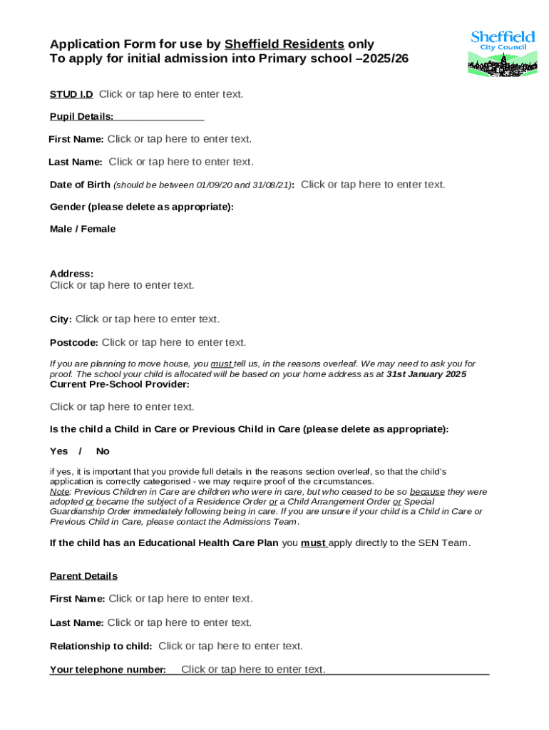 1 Application GuidanceEntry into Primary school ... Doc Template | pdfFiller