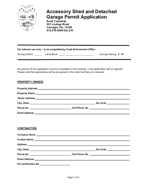 Fillable Online Accessory Shed and Detached Garage Permit Application ...