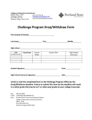 Fillable Online Challenge Program Drop/withdraw Form Fax Email Print - pdfFiller
