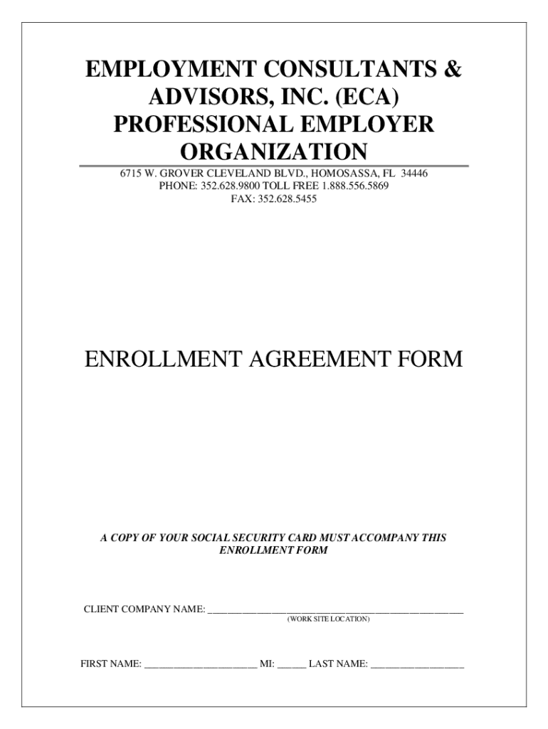 Fillable Online Eca Employment Enrollment Agreement Fax Email Print ...